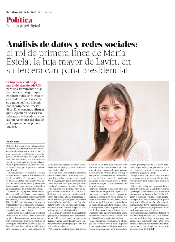 El rol de María Estela, la hija mayor de Lavín, en su tercera campaña ...