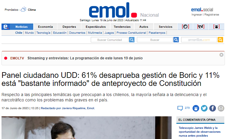 Sondeo de Panel Ciudadano en Emol con porcentaje de desaprobación al ...